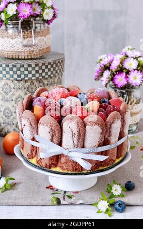 How to make french charlotte cake with summer fruits. Step by step ...