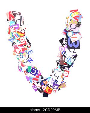Paper cut letter V. Newspaper cutouts collage. Creative scrapbooking ...
