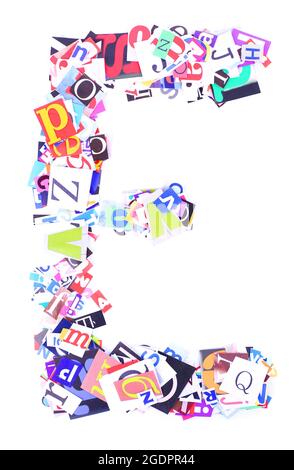 Paper cut letter E. Old newspaper magazine cutouts for creative ...