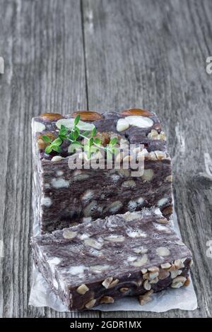 Sherbet with nuts and dried fruits on counter at summer local food ...