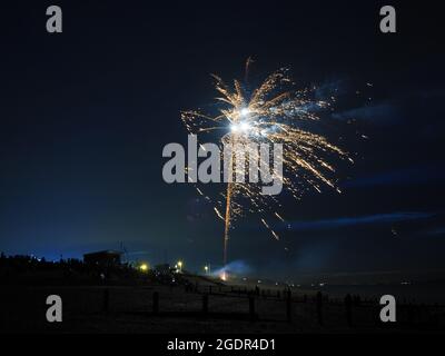 Sheerness, Kent, UK. 14th August, 2021. Fireworks over the sea to ...