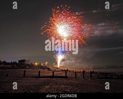 Sheerness, Kent, UK. 14th August, 2021. Fireworks over the sea to ...