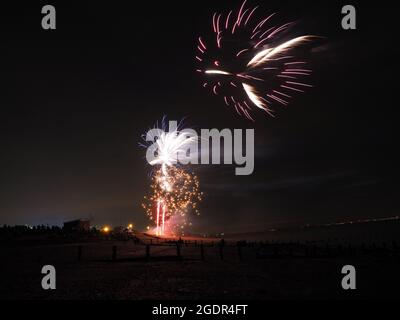 Sheerness, Kent, UK. 14th August, 2021. Fireworks over the sea to ...