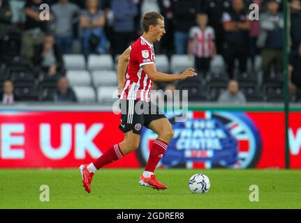 Swansea, UK. 14th Aug, 2021. George Baldock #2 of Sheffield United in ...