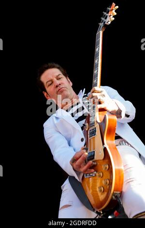 Mark Yates, guitarist with the rock band Terrorvision, performing on ...
