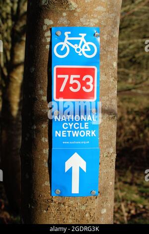 Route markers on a wooded, traffic-free section of National Cycle ...