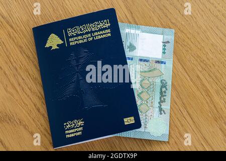 Lebanese biometric passport and banknote Stock Photo - Alamy