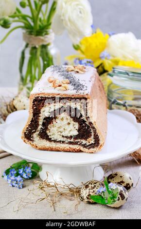 Poppy seed cake on easter table. Festive dessert Stock Photo - Alamy