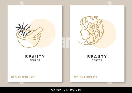 Beauty center with flowers, mortar and pestle for logo, label, badge ...