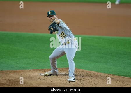 Oakland Athletics pitcher James Kaprielian during a baseball game ...
