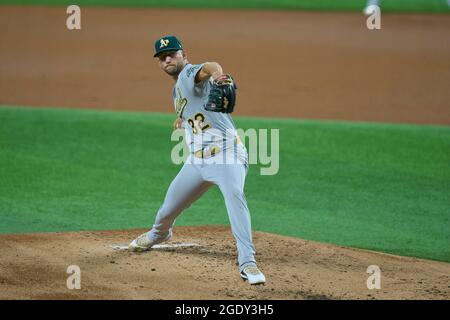 Oakland Athletics pitcher James Kaprielian during a baseball game ...