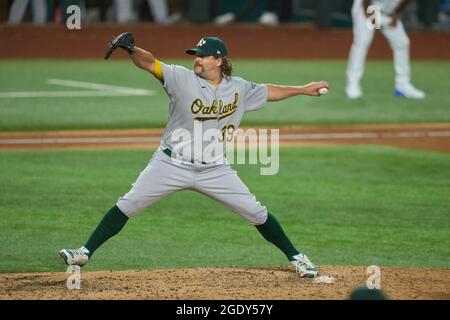 August 14 2021: Oakland pitcher Andrew Chafin (39) throws a pitch ...
