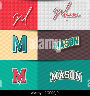 ,Male name,Mason in various Retro graphic design elements, set of ...
