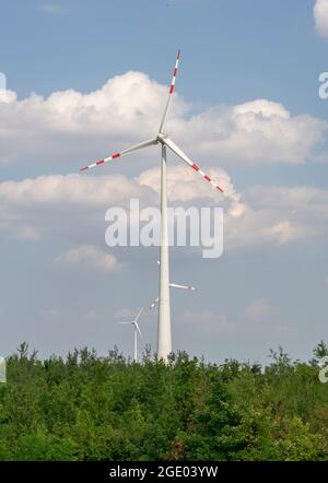 Wind turbines for electric power production, Zaragoza province, Aragon ...