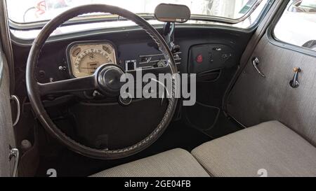 View of the interior of a Citroen Traction Avant, on display at the ...