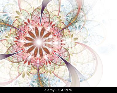 Multicolored Beautiful fractal flower in stained-glass window style. 3d ...