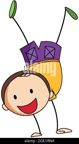 A doodle kid performing a break dance cartoon character isolated ...