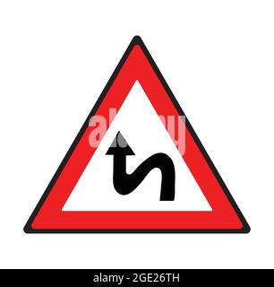 Left reverse bend sign isolated on white background illustration Stock ...