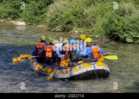 People practice rafting on the Lao river in Laino Borgo, Cosenza ...