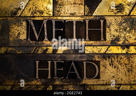 Meth text on textured grunge copper and vintage gold background Stock ...