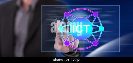 Man touching an ict concept on a touch screen with his finger Stock ...
