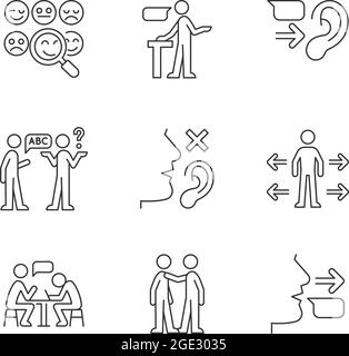 Effective communication linear icons set. Clarity, Listening, Empathy ...