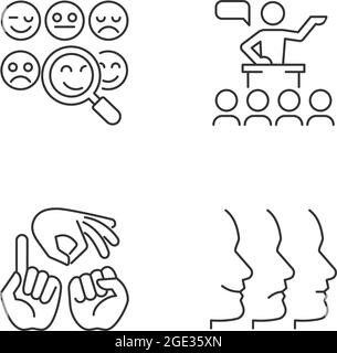 Communication and expression linear icons set. Dialogue, Verbal ...