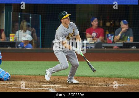 August 15 2021: Oakland third baseman Matt Chapman (26) hits a home run ...