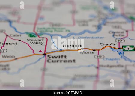 Herbert Saskatchewan Canada Shown on a road map or Geography map Stock ...