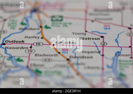 Saskatchewan Canada shown on a road map or Geography map Stock Photo ...