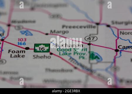 Buchanan Saskatchewan Canada Shown on a road map or Geography map Stock ...
