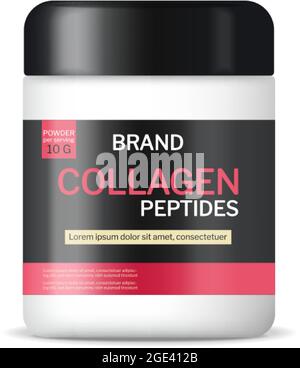 Collagen powder Vector realistic mock up. Product packaging label ...
