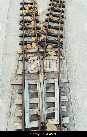 Old train track with rails branching off in two different directions ...