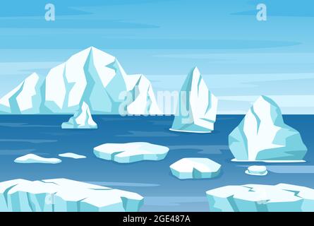 Cartoon icebergs, arctic ice rocks, antarctic glaciers. North pole ...