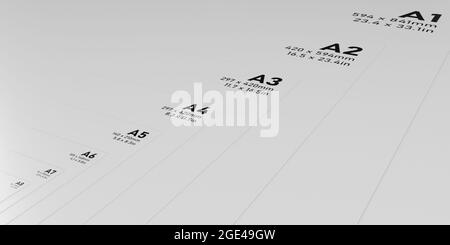 International A series paper size formats from A0 to A8, with black ...