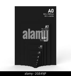 International A series paper size formats from A0 to A8, with black ...