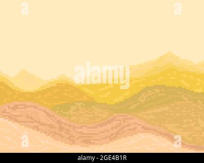Pixel desert landscape with sand dunes. Retro 8-bit video game of the ...