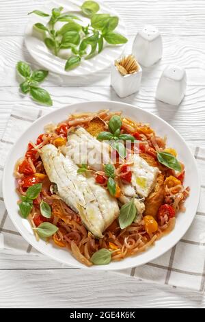 Acqua Pazza, italian poached fish in a tomato and white wine based ...