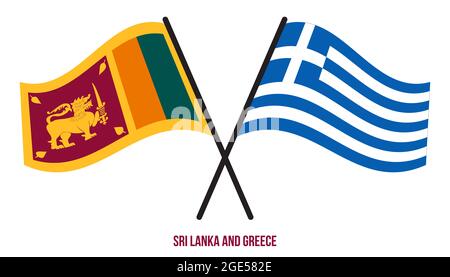 Greece and Sri Lanka Flags Crossed And Waving Flat Style. Official ...