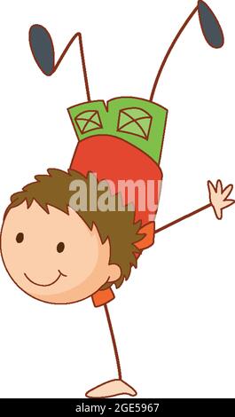 A doodle kid performing a break dance cartoon character isolated ...
