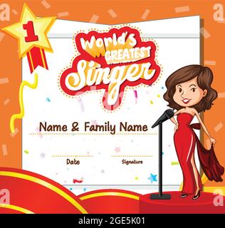 World greatest singer certificate template illustration Stock Vector ...