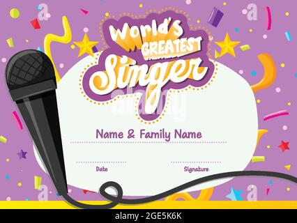 World greatest singer certificate template illustration Stock Vector ...