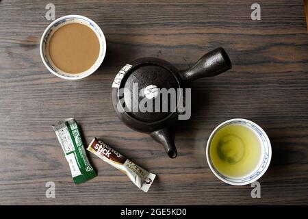 nagano, japan, 2021-13-08 , Tea and coffee made by an instant powder ...
