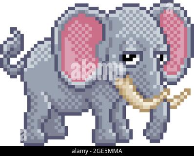 Elephant 8 Bit Pixel Art Animal Video Game Cartoon Stock Vector Image ...