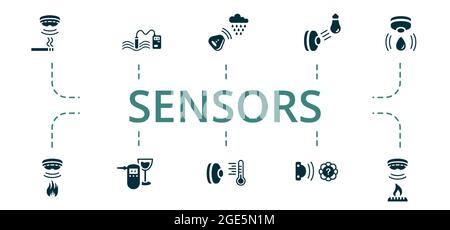 Sensor icon set. Contains editable icons sensor theme such as flame ...
