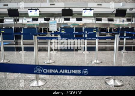 Hongkok, China. 03rd Aug, 2021. A view of a deserted check-in counter ...