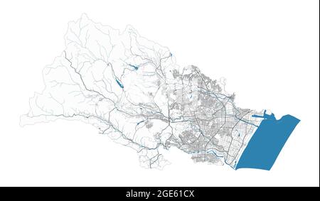Detailed map poster of Sendai city administrative area. Cityscape ...