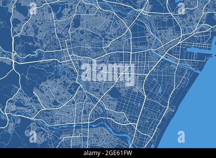 Sendai map. Detailed map of Sendai city administrative area. Cityscape ...