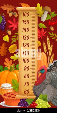 Kids height chart meter with Thanksgiving turkey, autumn harvest and ...
