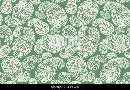 Indian Traditional paisley pattern. Green colors background Stock Photo ...